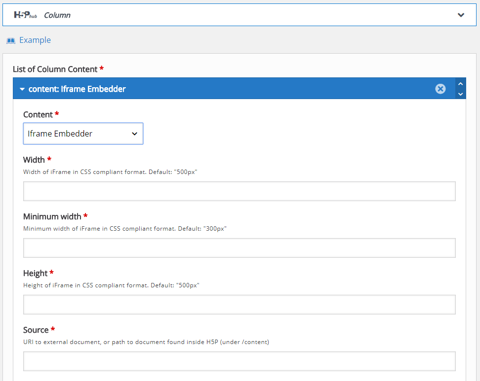 Column iframe embedder (WordPress) | H5P